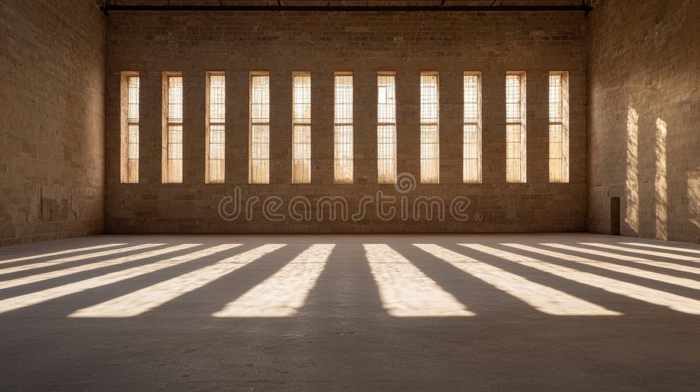 A Large Room with a High Ceiling and Long Windows. Stock Photo - Image ...