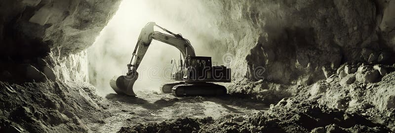 Excavator in Cave Environment Stock Illustration - Illustration of ...