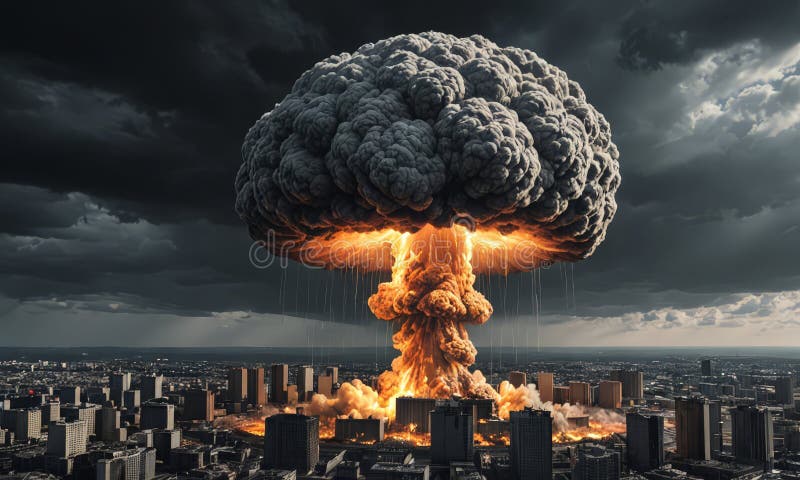 Large Explosion Occurs Over Densely Populated Cityscape, with Smoke and ...