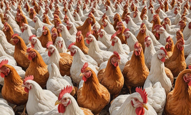 Large Flock White and Brown Chickens with Red Comb and Wattles ...