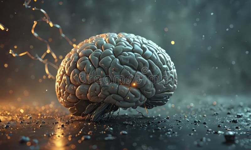 3D Brain, Rendered in White, is Surrounded by Dynamic Background Orange ...