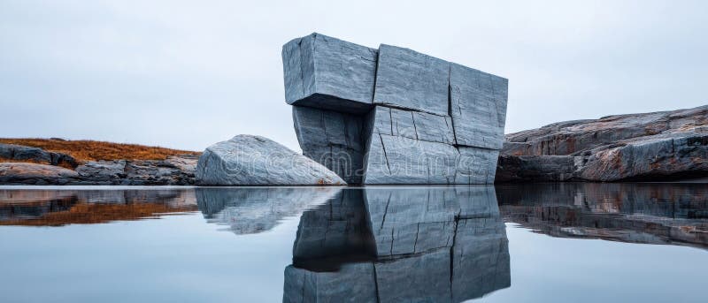 A Large Gray Rock Formation in the Water. Stock Photo - Image of ...