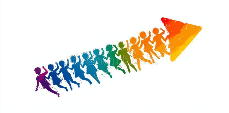 The Image Depicts a Large Group of People in an Arrow Shape, a Simple ...