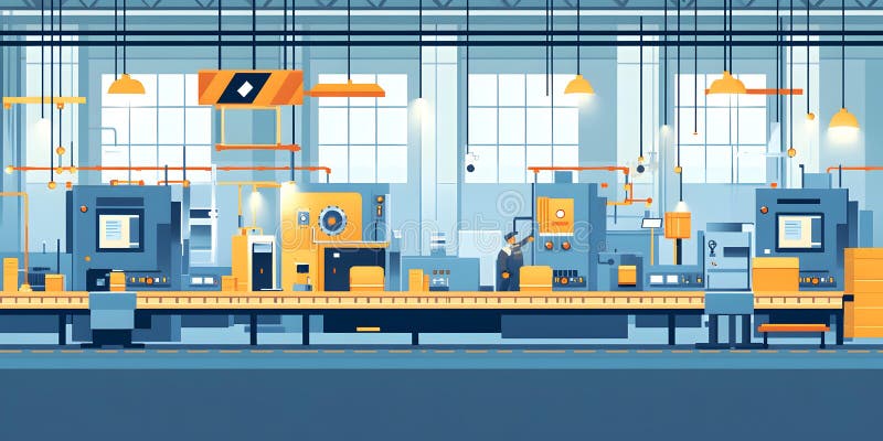 Busy Industrial Space with Machinery and Workers Stock Illustration ...