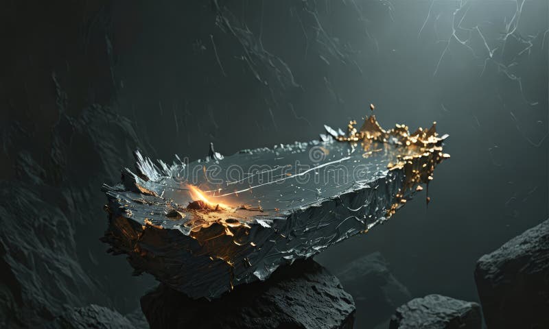 Large, Metallic Object with Glowing Orange Light at Its Center Rests on ...