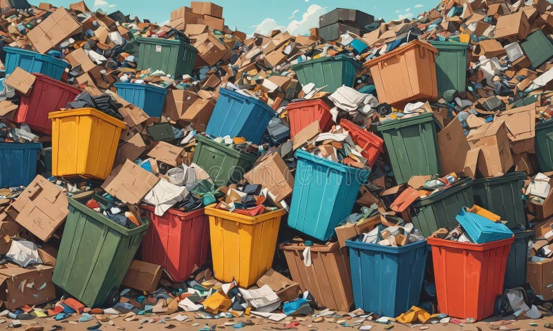 Chaotic Pile Discarded Items, Including Cardboard Boxes, Plastic ...