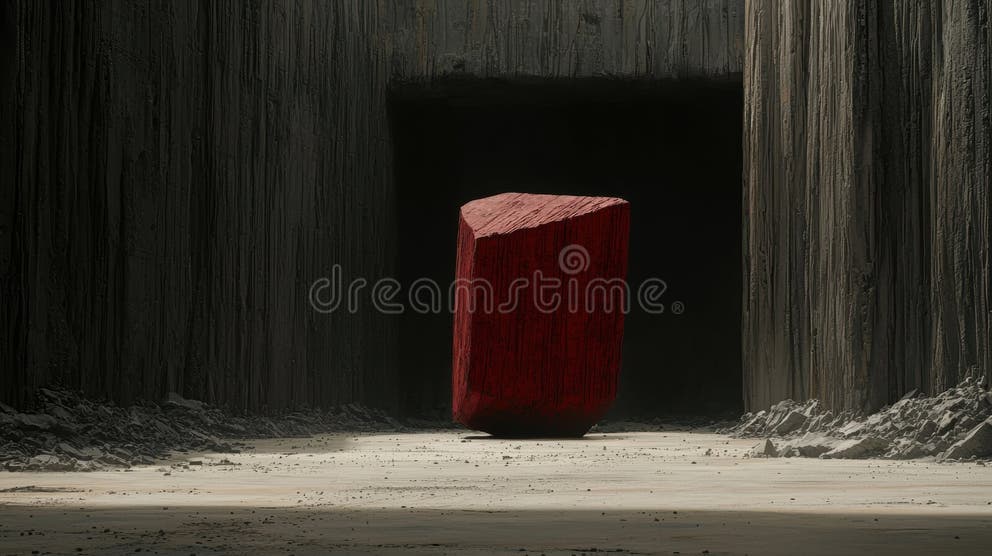 A Red Sculpture Stands in a Dark, Rocky Cave. Stock Image - Image of ...