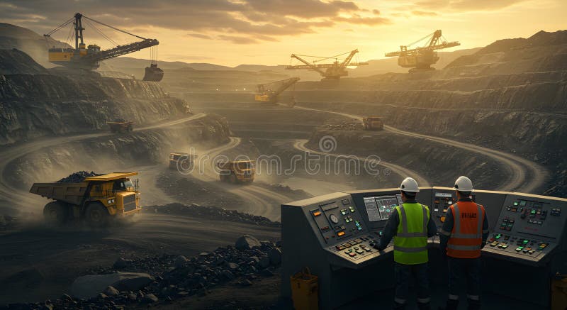 Mining Operation Control Room at Sunset View Stock Illustration ...