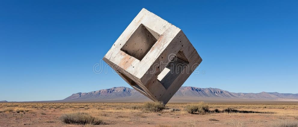 A Large, White, Cube-shaped Sculpture Stands in a Desert Landscape ...