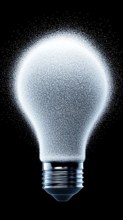 A Light Bulb Appears To Be Dissolving into Particles Against a Black ...