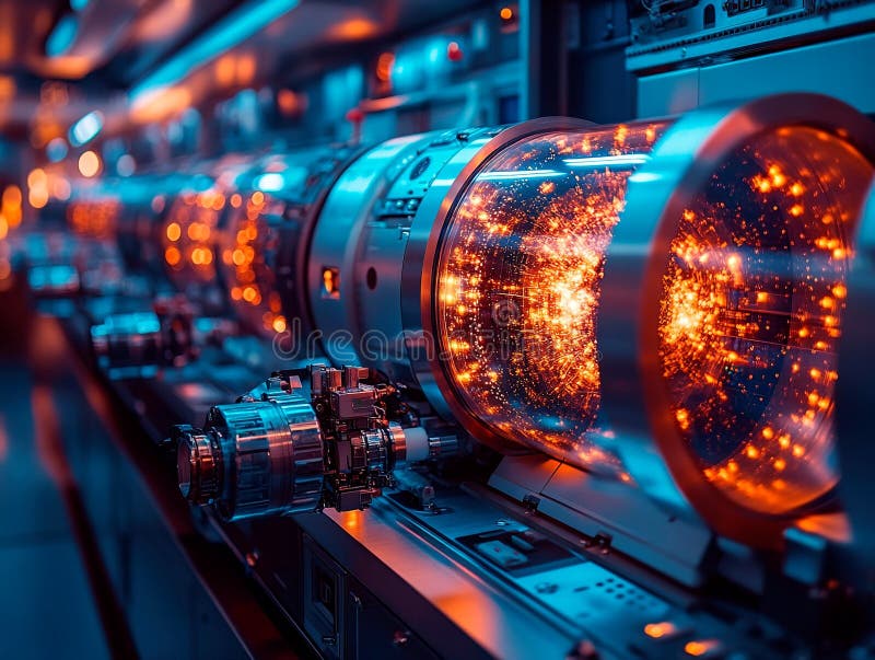 The Image Depicts a Lit, Complex Scientific Device Possibly Functioning ...