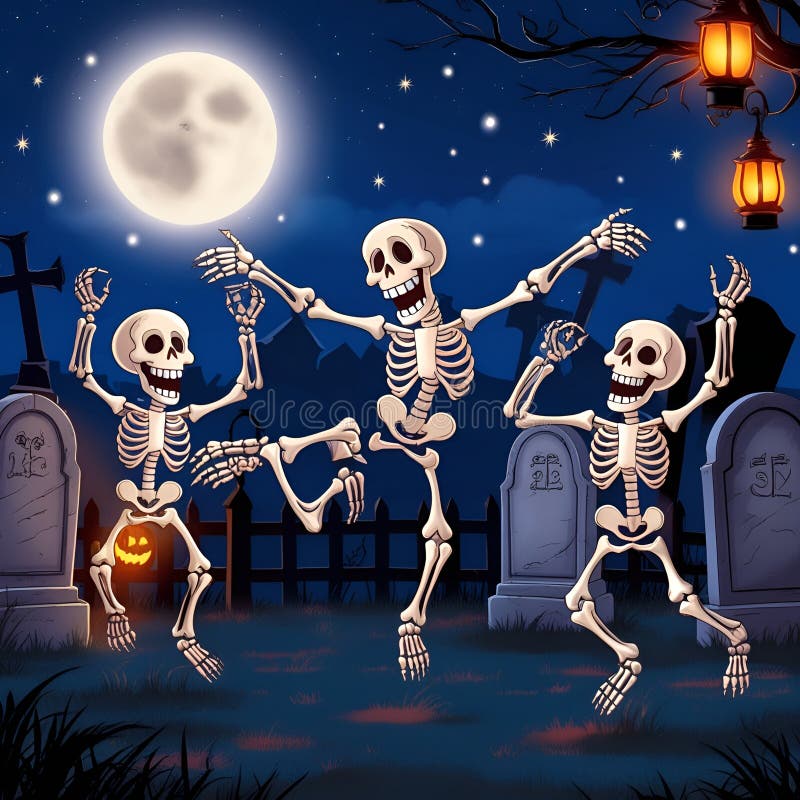 Dancing Skeletons Under the Moonlight - Spooky Halloween Art Print ...