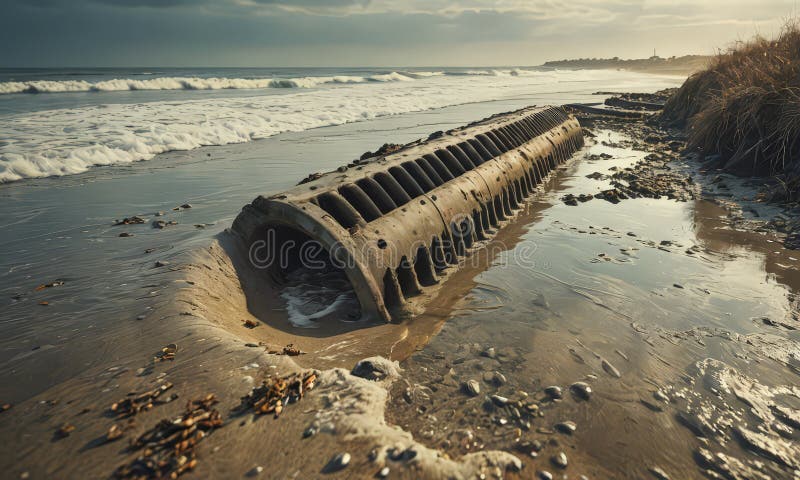 Concrete Storm Drain, Partially Submerged in Water, Extends into the ...