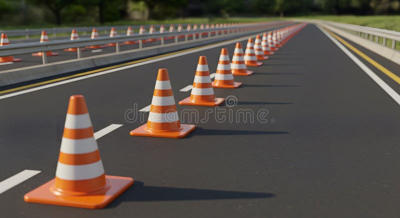 Road Work Ahead: Cones Line Asphalt Highway Stock Illustration ...