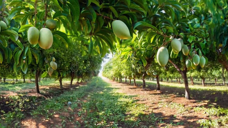 A Vibrant Orchard with Rows of Mango Trees Stretching into the Distance ...