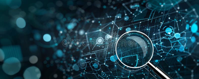 Close-up of a Magnifying Glass on a Digital Cyber Forensics Technology ...