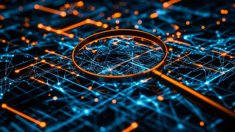The Image Depicts a Magnifying Glass Zooming in on an Intricate Digital ...