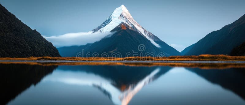 A Snow Capped Mountain Peak Reflected in a Calm Body of Water. Stock ...