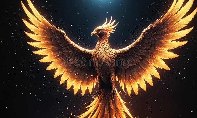 Majestic Phoenix, with Its Wings Spread Wide and Head Turned To the ...