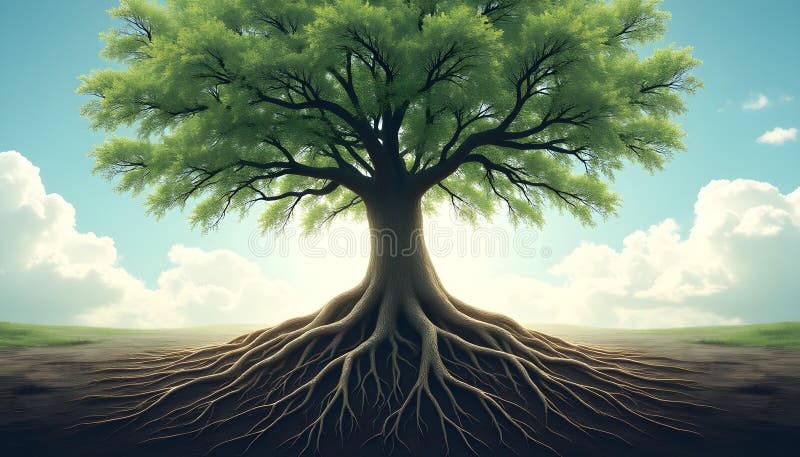 This Image Depicts a Majestic Tree with Roots that Not only Stretch ...