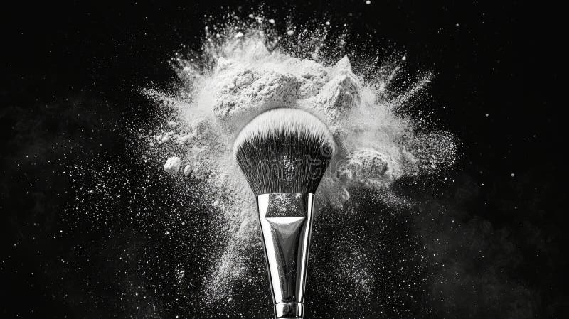 This Image Depicts a Makeup Brush with a Powder Explosion Effect ...