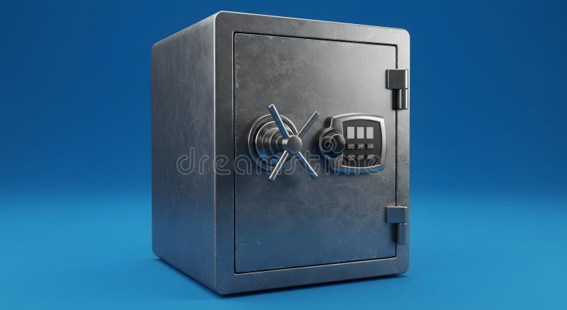 Steel Safe with Combination Lock on Blue Background Stock Illustration ...