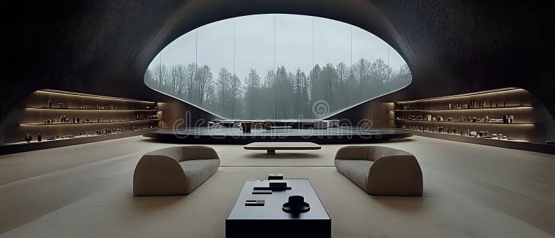 Modern Zen Space with Forest View Stock Illustration - Illustration of ...