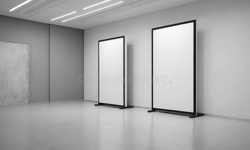 Two Large White Screens Stand Side by Side in Minimalist Room, with ...