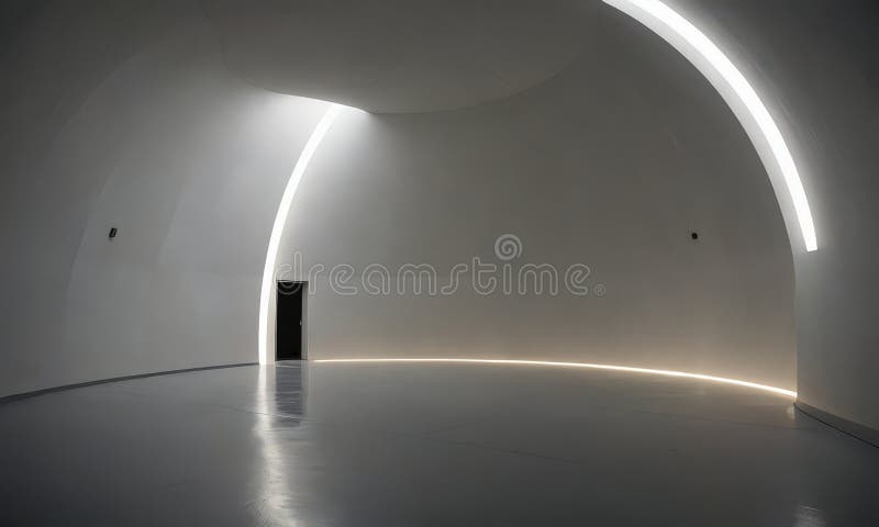 Minimalist Room with Curved Ceiling, White Walls, and Reflective Floor ...
