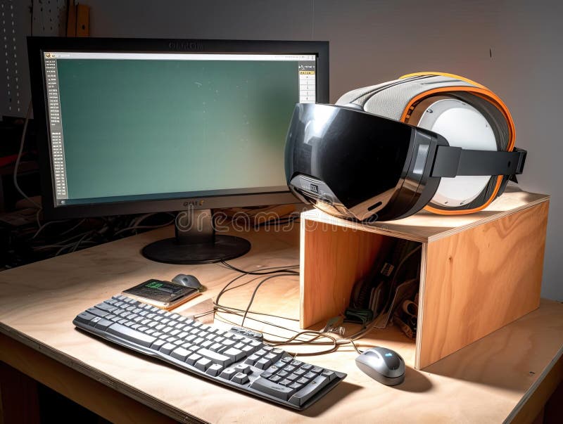 VR Headset and Computer Monitor Future of Work Stock Illustration ...