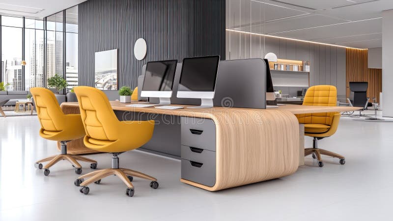 Modern Coworking Space with Panoramic Window, Glass Interior, and ...