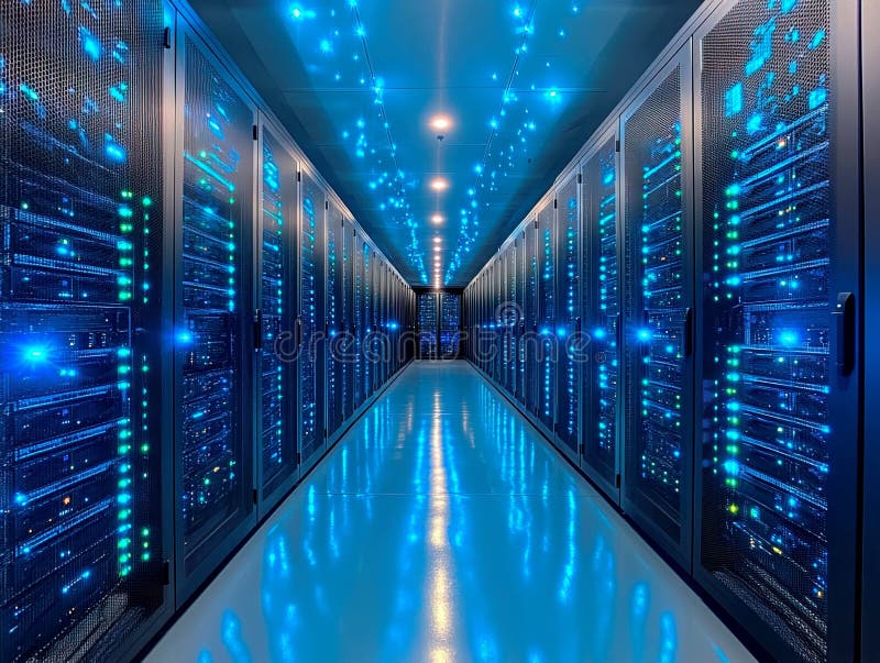 Image Depicts a Modern Data Center Interior, with Rows of Servers ...