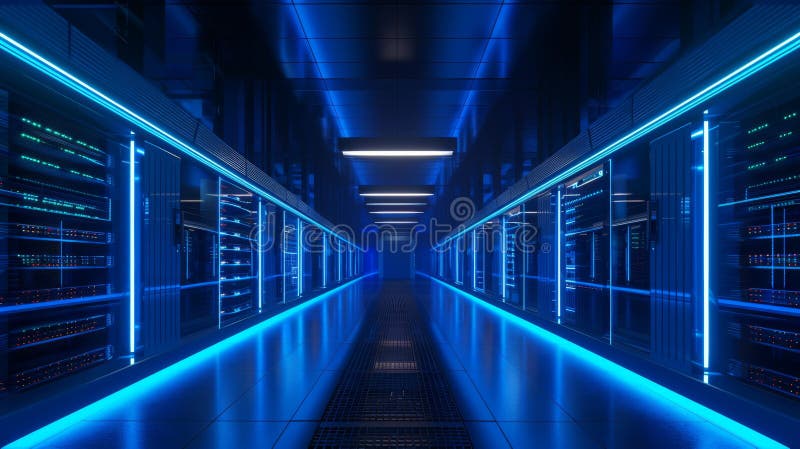 Futuristic Data Center with Blue LED Lighting, Generative AI Stock ...