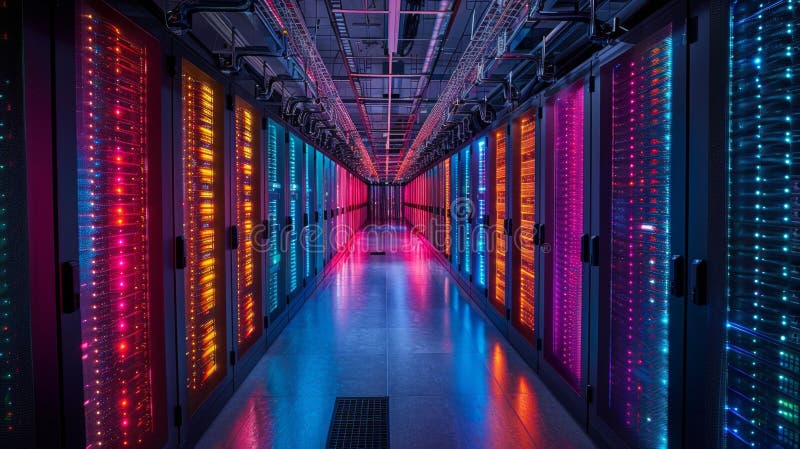 High-tech Data Center with Colorful Server Racks - Generative AI Stock ...