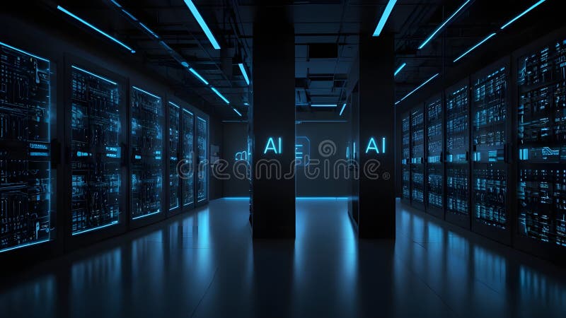 The Image Depicts a Modern, High-tech Data Centre with a Symmetrical ...