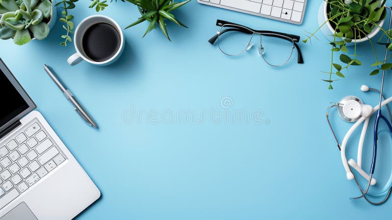 Modern Hospital Workspace with Computer and Open Desktop Area Stock ...