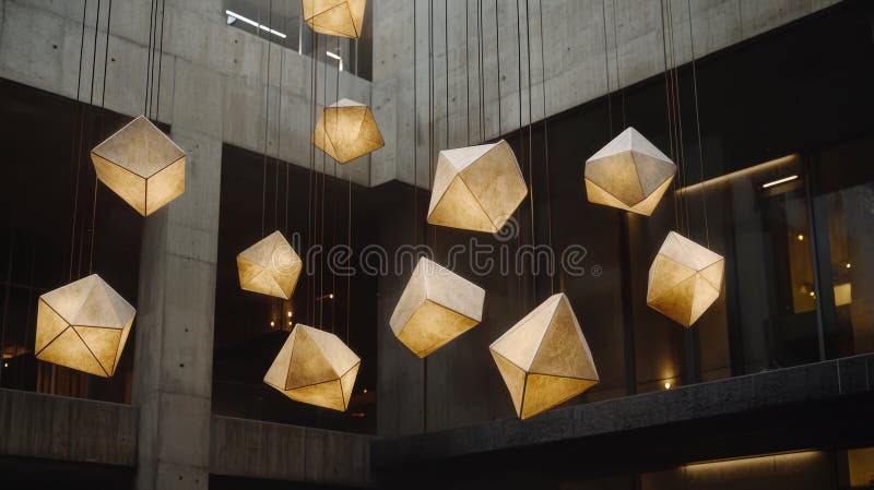Suspended Geometric Light Installation Stock Image - Image of design ...