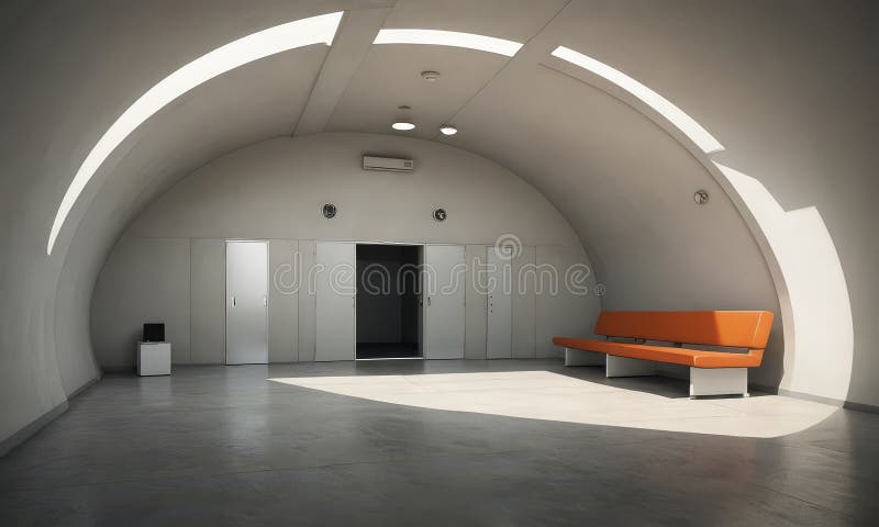 Modern, Minimalist Hallway Features Curved Ceiling, White Walls, and ...