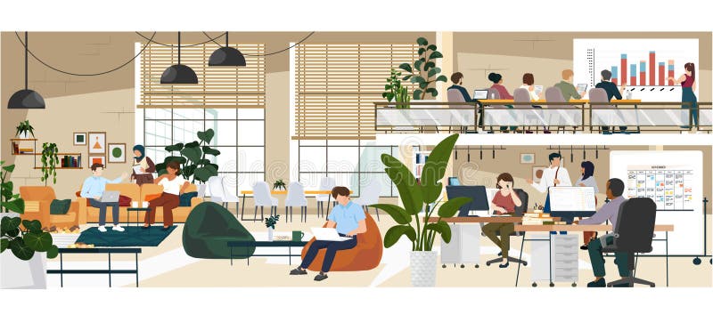 Modern Office Environment Illustration Featuring a Diverse Team of ...