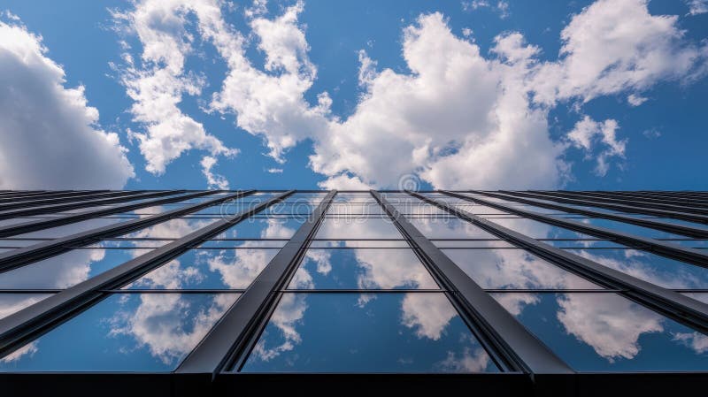 A Modern Skyscraper with a Glass Facade and Black Metal Support Beams ...