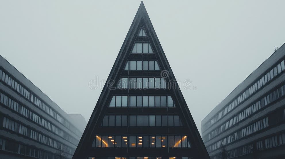 A Modern Building with a Triangular Shape and Large Windows. Stock ...