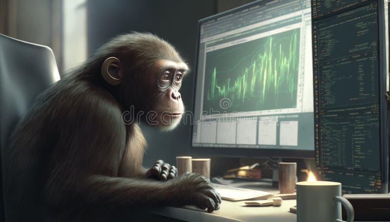 The Image Depicts a Monkey Sitting in an Office. Stock Illustration ...