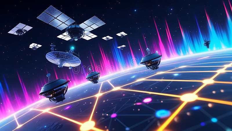 Satellites Orbiting Earth a Global Network Connection Stock ...