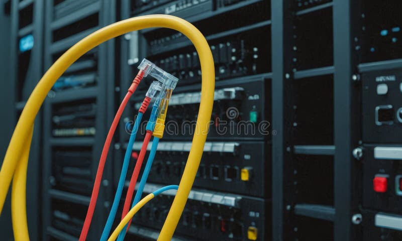 Yellow Cable with Red and Blue Connectors is Positioned in Front Row ...