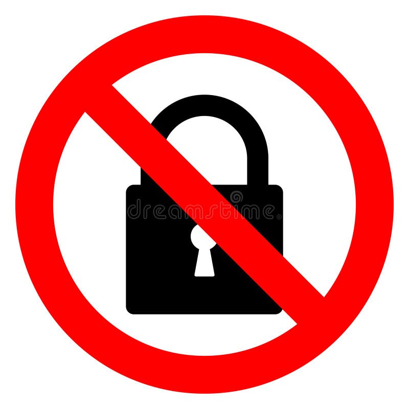 No Locking Vector Sign. Lock is Forbidden. Red Prohibition Sign of Lock ...