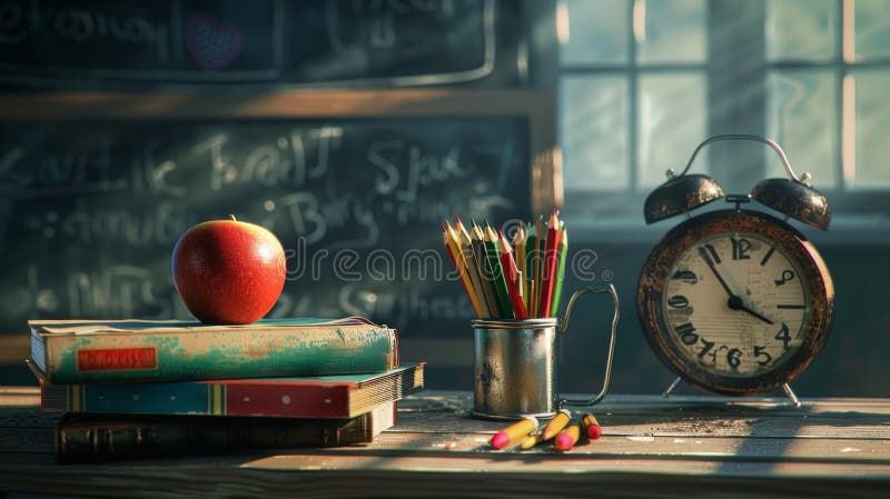 Vintage Classroom Still Life Generative AI Stock Photo - Image of apple ...