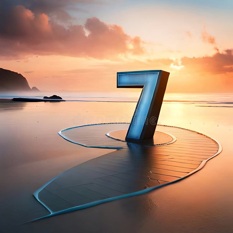 Number 7 Stuck in the Sand of a Beach Stock Illustration - Illustration ...