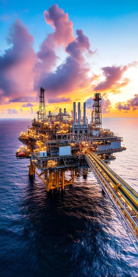 Offshore Oil Platform at Sunset Stock Illustration - Illustration of ...