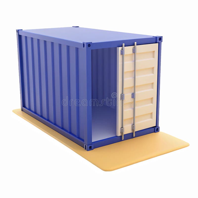 Open Blue Shipping Container with Beige Doors on Yellow Platform for ...