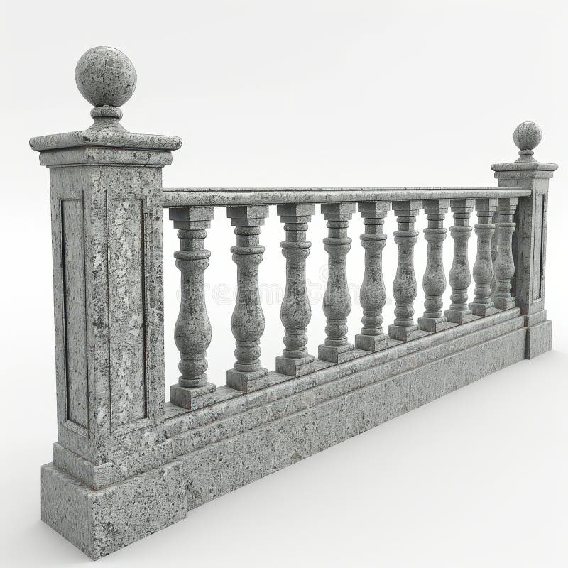 Ornate Grey-White Stone Railing with Intricate Scrollwork and Spheres ...